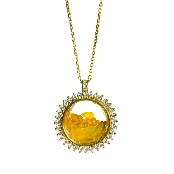 MY LITTLE NATURE Plated Amber Stones Necklace With Zirconium - Gold