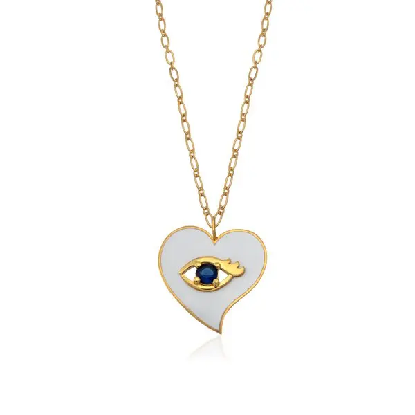 MILOU JEWELRY Heart Pendant Necklace With Evil Eye - White