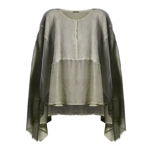 ZHENABIA Leila Top Boho Poncho Blouse Khaki - Green