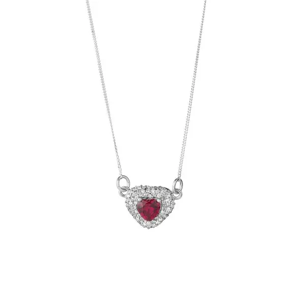 CHIARELLA Silver / Red Multi-zirconia Heart Necklace – Fuchsia - Silver/red