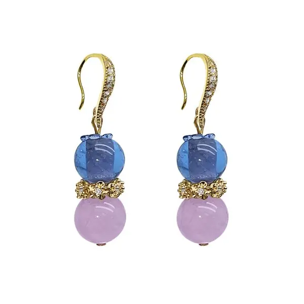 FARRA Amethyst With Blue Berry Dangle Earrings - Purple