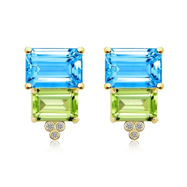 KAI FINE JEWELRY Emerald-cut Topaz, Peridot And Diamond Earrings In 14k Yellow Gold - Gold/blue/green