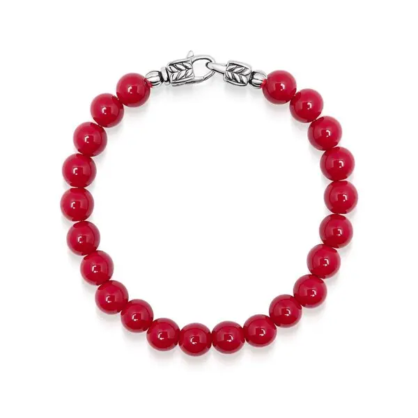 NIALAYA JEWELRY Red / Silver Red Beaded Healing Bracelet With Silver Lock - Red/silver