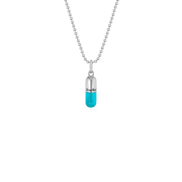 TRUE ROCKS Silver / Blue Turquoise Enamel & Sterling Silver Small Pill Pendant - Silver/blue
