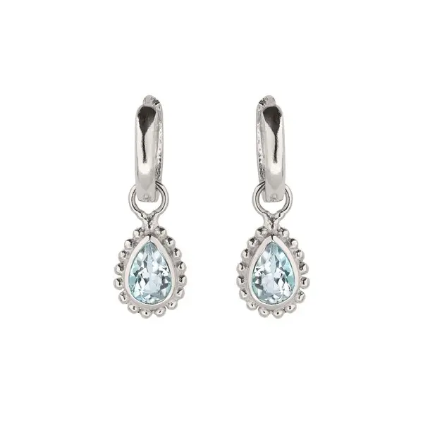 CHARLOTTE'S WEB JEWELLERY Blue / Silver March Birthstone Sterling Silver Huggie Hoops Aquamarine - Blue/silver