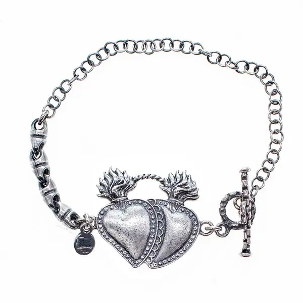 GEM KINGDOM Ex Voto Sterling Double Heart Bracelet - Silver