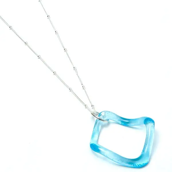SMART GLASS JEWELRY Recycled Gin Bottle Simple Ruffle Necklace Sterling - Blue