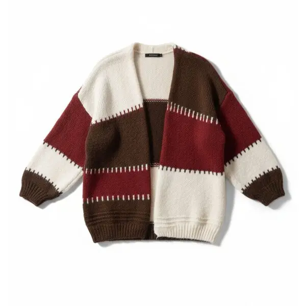 LATELIER LONDON Red / White / Brown Red White Patchwork Oversized Wool Cardigan - Red/white/brown