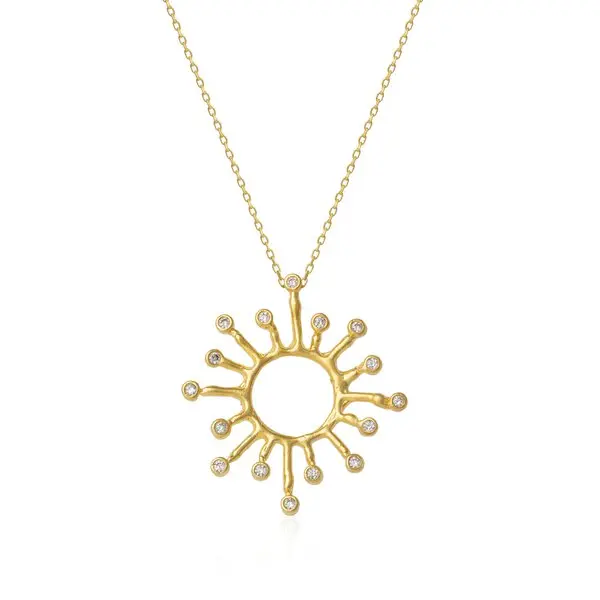 SPERO LONDON Sun Sunburst Large High Quality Crown Natural Textured Molten Sterling Pendant Necklace Gold - Silver