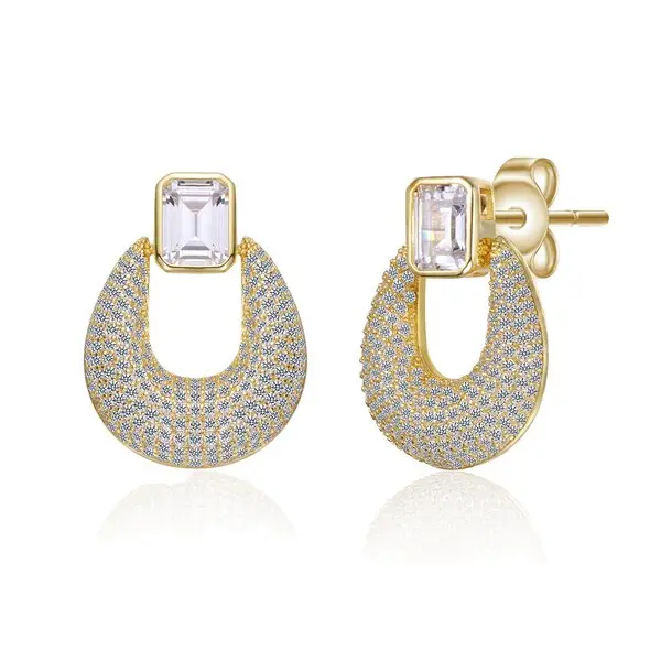 GENEVIVE Yellow Plated Puffed U-shaped Front-facing Dangle Earrings - Gold