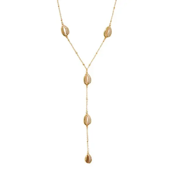 SAHARAS ESSENTIALS Pave Cowrie Shell Lariat Necklace - Gold