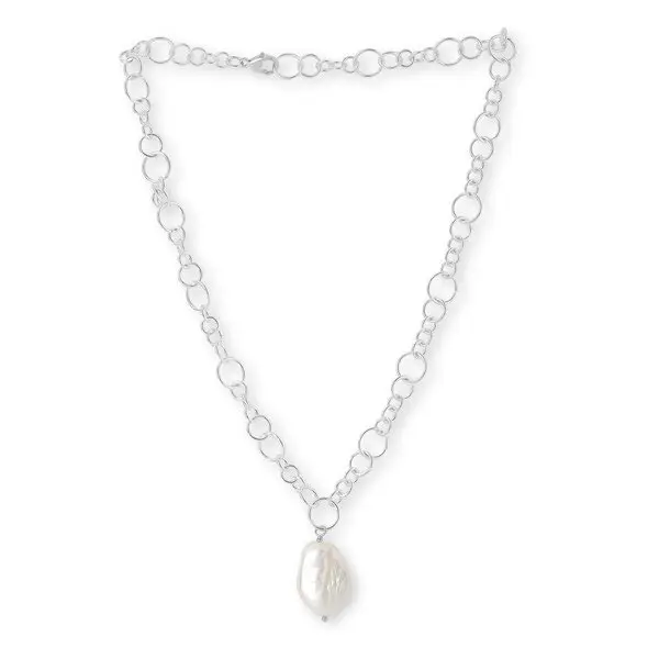 PEARLS OF THE ORIENT ONLINE White / Silver Decus Keishi Pearl Drop Necklace On Silver Chunky Chain - White/silver