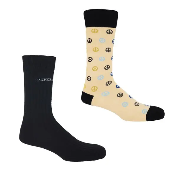 PEPER HAROW - MADE IN ENGLAND Peace Beige & Recycled Ribbed Socks Bundle - Black