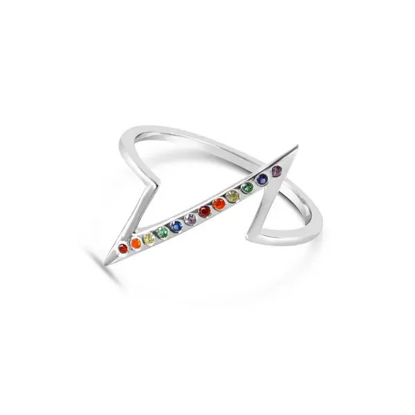 GLAMROCKS JEWELRY Rainbow Breakline Ring Silver - Gray