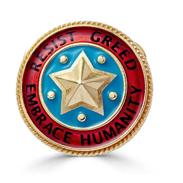PASSIONATE PROTEST COLLECTION Blue / Red Resist Greed, Embrace Humanity Pin - Blue/red