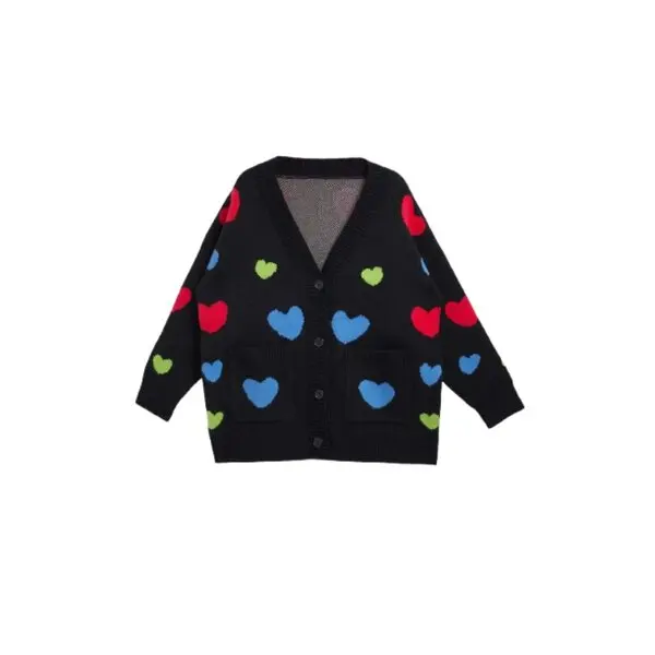 Saachi Multicolor Heart Buttoned Cardigan - Black