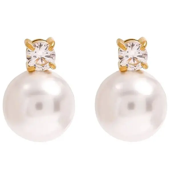 NAZZAR Gold / White Pearl Cz Stud Earrings - Gold/white