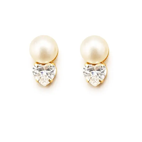 MAISON DE GALA En Pearl & Heart Crystal Stud Earrings - Gold