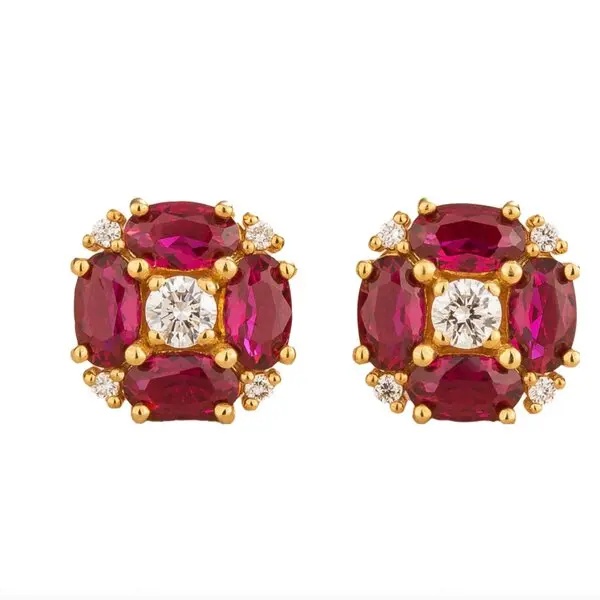 JUVETTI  Gold / Red Pristi Gold Earrings With Ruby And Diamond