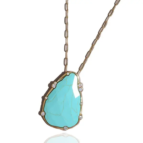 RARE MATTERS JEWELRY Organic Turquoise Teardrop Necklace - Blue