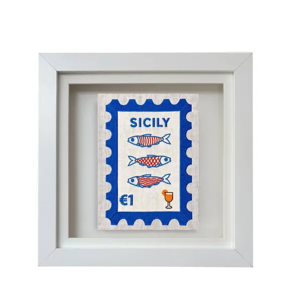LILLY LOVES Sicily Embroidered Stamp Artwork - Blue