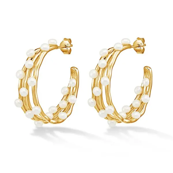 DOWER & HALL Medium Triple Row Waterfall Pearl Hoops In Vermeil - Gold