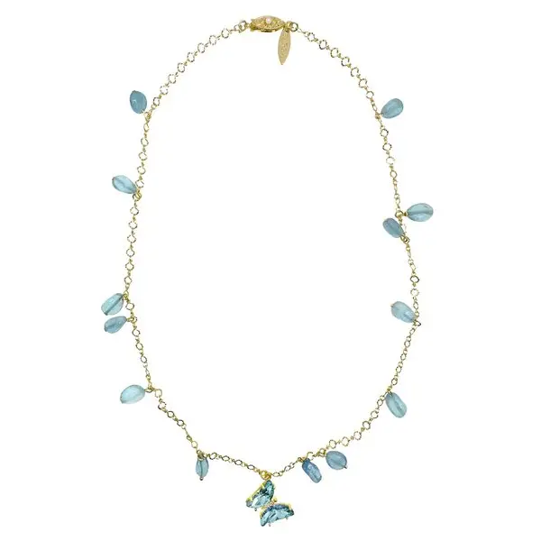 FARRA Aquamarine Charms With A Butterfly Pendant Necklace - Blue