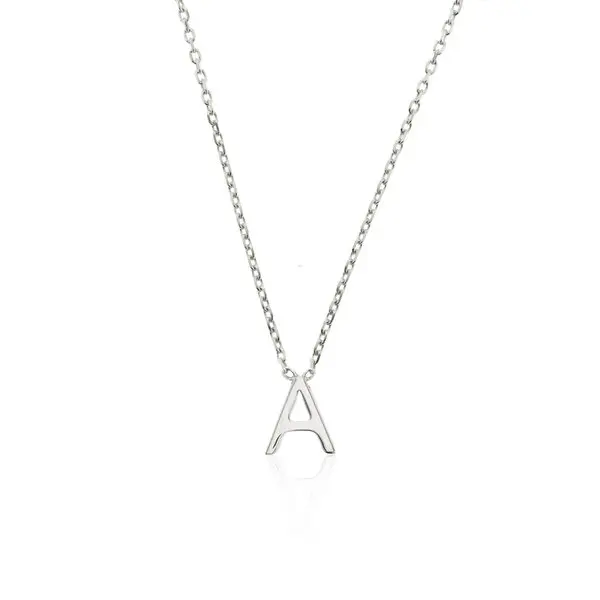 LILY & ROO Solid White Gold Miniature Initial Letter Necklace - Silver