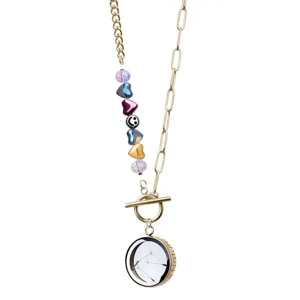 MY LITTLE NATURE Wish Necklace With Natural Dandelion Seeds And Joyful Beaded Chain Plated Necklace - Gold