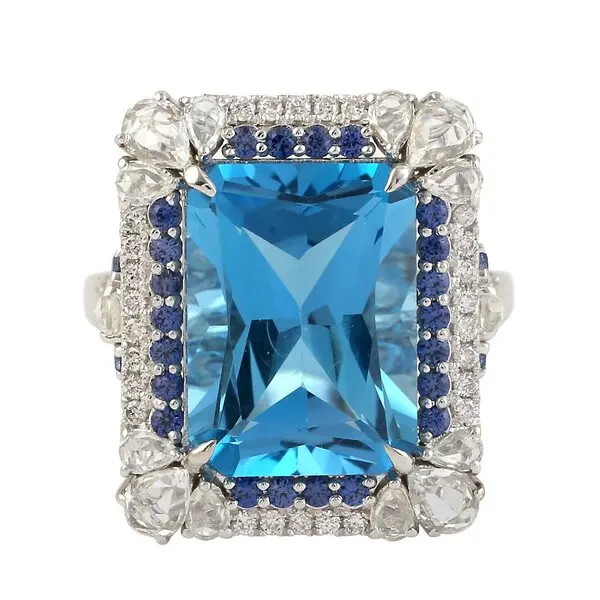 ARTISAN Blue / White Blue Topaz, Sapphire & Diamond Cocktail Ring In 18k White Gold - Blue/white