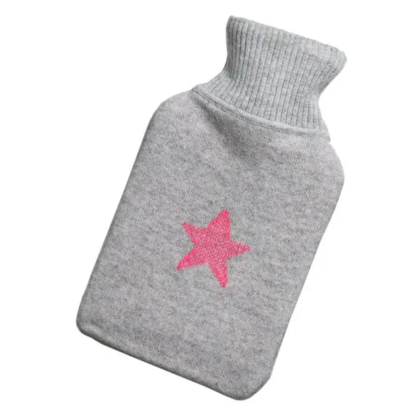 COVE Cashmere Midi Hot Water Bottle With Pink Star - Grey