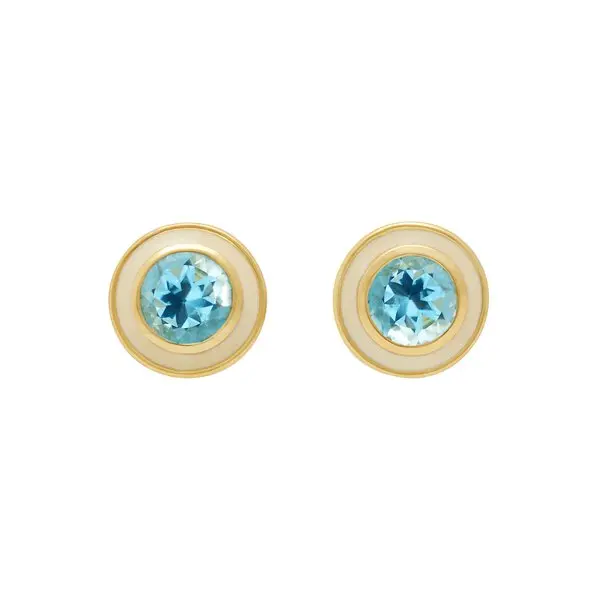 AUGUSTINE JEWELS Blue / White Sky Blue Topaz White Enamel Earrings Gold Vermeil - Blue/white