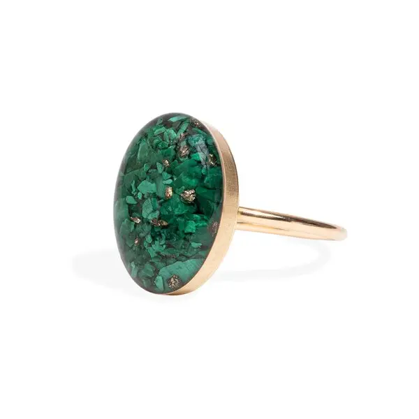 KATE KOEL Statet Emerald Gold Oval Cocktail Ring - Green
