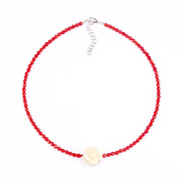 MINERALGEMS ✩ STUDIO White / Red Red Coral Choker With White Rose - White/red