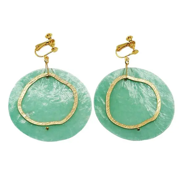 LAURA DAILI Green / Gold Emerald Shell Clip On Earrings - Green/gold