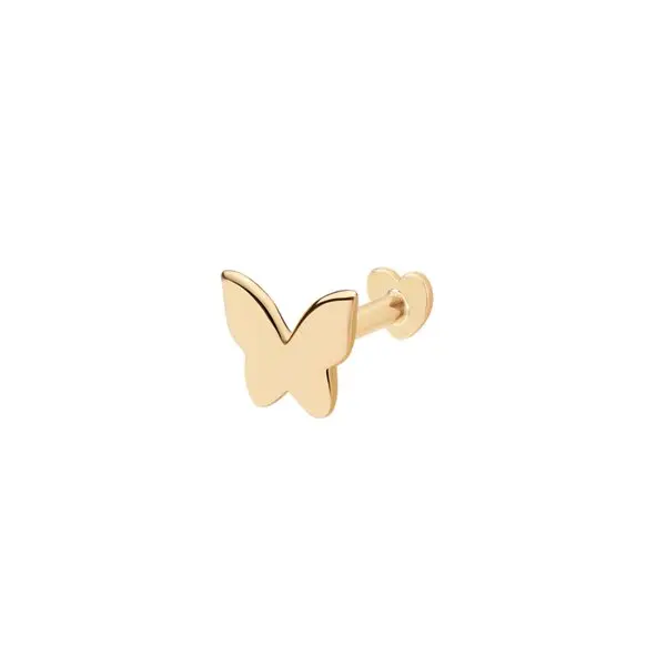 VANCHI 14k Solid Yellow Butterfly Flat Back Stud - Gold