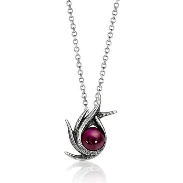 UNALOE Silver / Red Sterling Silver Poseidonia With Stone Necklace Elegant Jewelry - Silver/red
