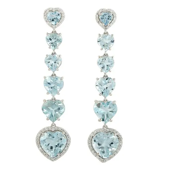 ARTISAN White / Blue Aquamarine & Diamond Heart Drop Earrings In 18k White Gold - White/blue