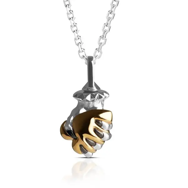 KASUN LONDON Arms Of My Romeo – Gold Heart & Hand Pendant - Silver