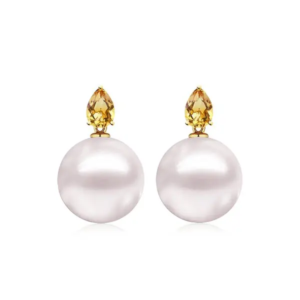 KAI FINE JEWELRY Gold / Yellow / White Solid Gold Natural Citrine & Freshwater Pearls Venus Tears Convertible Drop Earrings - Gold/yellow/white