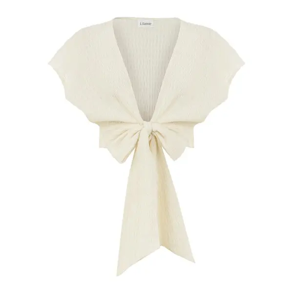 LILAMIE Neutrals Rio Front Tied Crop Dizayn Summer Top - Beige