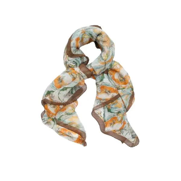 Saachi Orange / Grey Floral And Fruit Pleated Scarf - Orange/grey