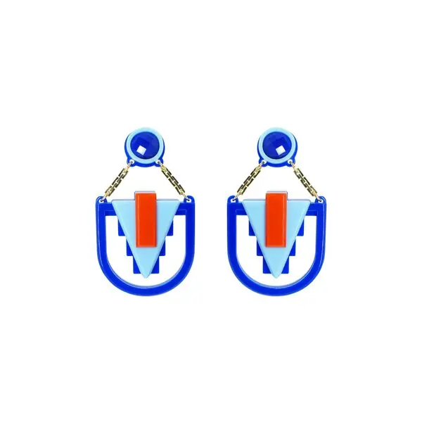 GISSA BICALHO Blue / Orange Handmade Acrylic Earring Arrow Deco Orange - Blue/orange