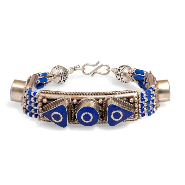 EBRU JEWELRY Blue / Silver Nepal Design Lapis Lazuli & Silver Bohemian Bracelet Blue - Blue/silver