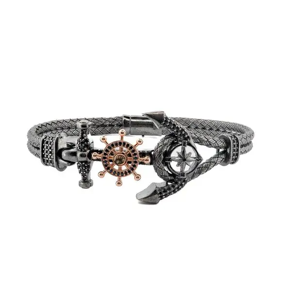 EBRU JEWELRY Gold / Silver Navigator’s Anchor Black Diamond ’s Bracelet Silver - Gold/silver