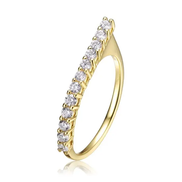 GENEVIVE Sterling Silver Yellow Plated With Clear Cubic Zirconia Waterfall Square Top Stacking Ring - Gold