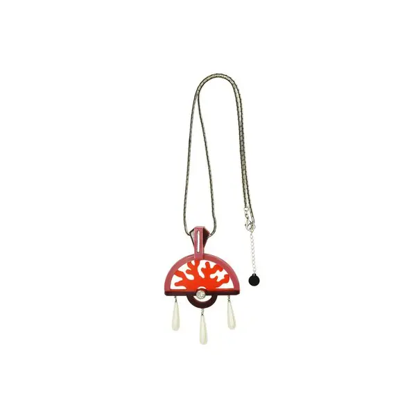 GISSA BICALHO Acrylic Handmade Necklace Pendant Fan Coral - Orange