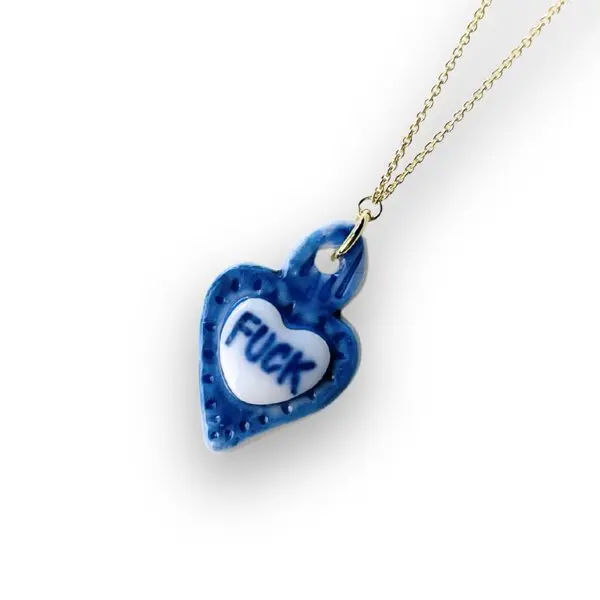 Tiké Jewels Sacred Heart Rebel Porcelain Necklace Plated - Gold