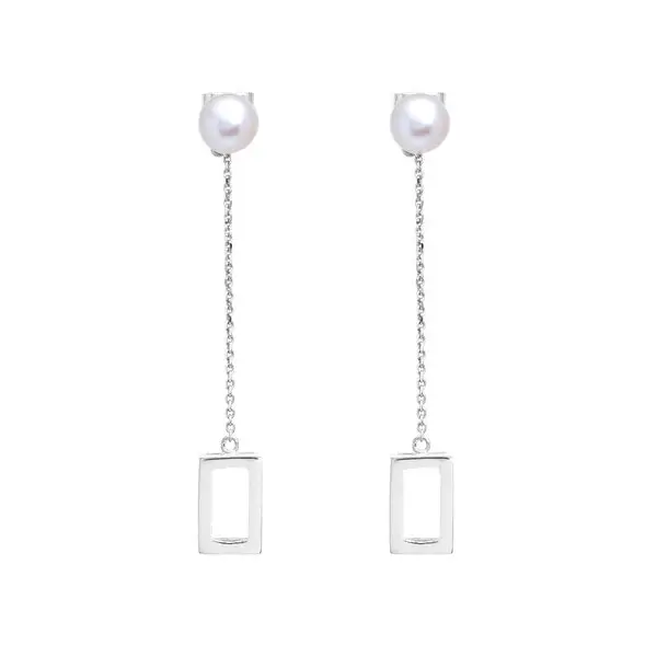 SHEIDA FARROKHI Rectangle Drop Earrings Solid White Gold - White/silver