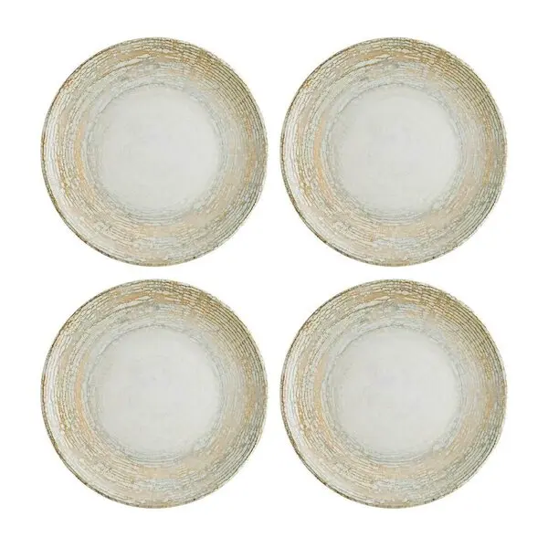Turgla Home Neutrals / Patera Round Decorated Porcelain Plate Set Of Four - Brown
